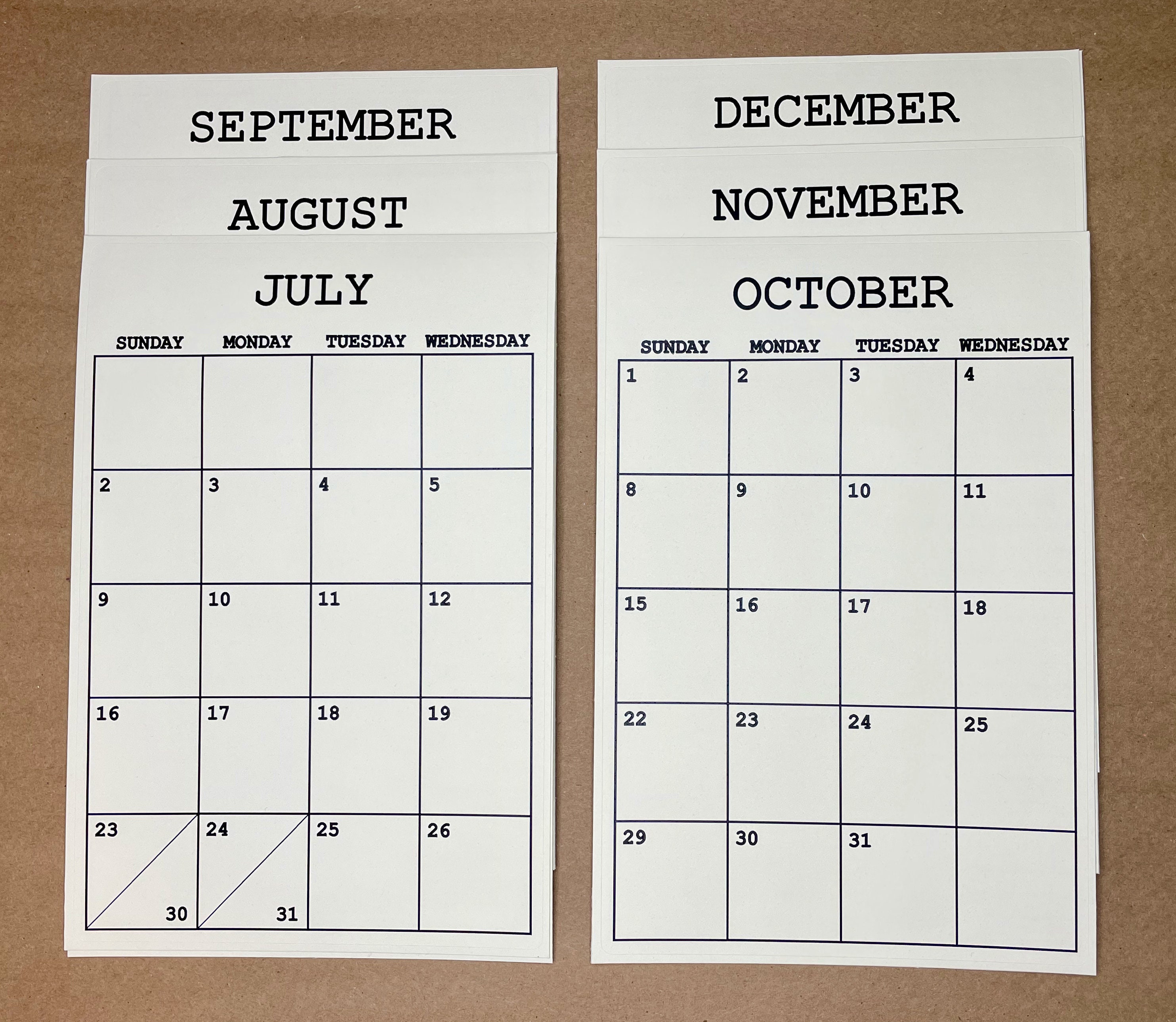 2024-2025, A5 Calendar Stickers 5x7.5, CHOOSE Start Month, Typewriter ...