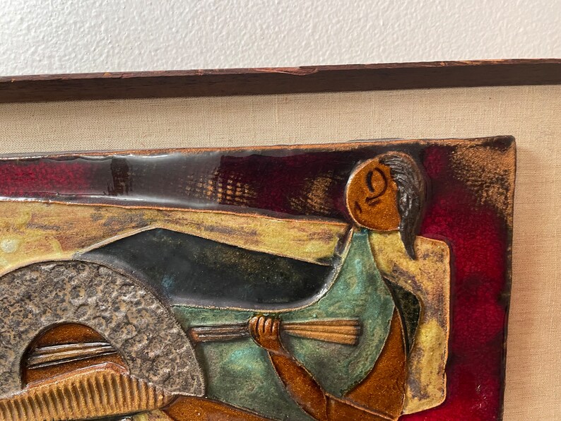 Ruth Faktor Faktorowicz Ceramic Art Panel Lute Player Framed Signed ...