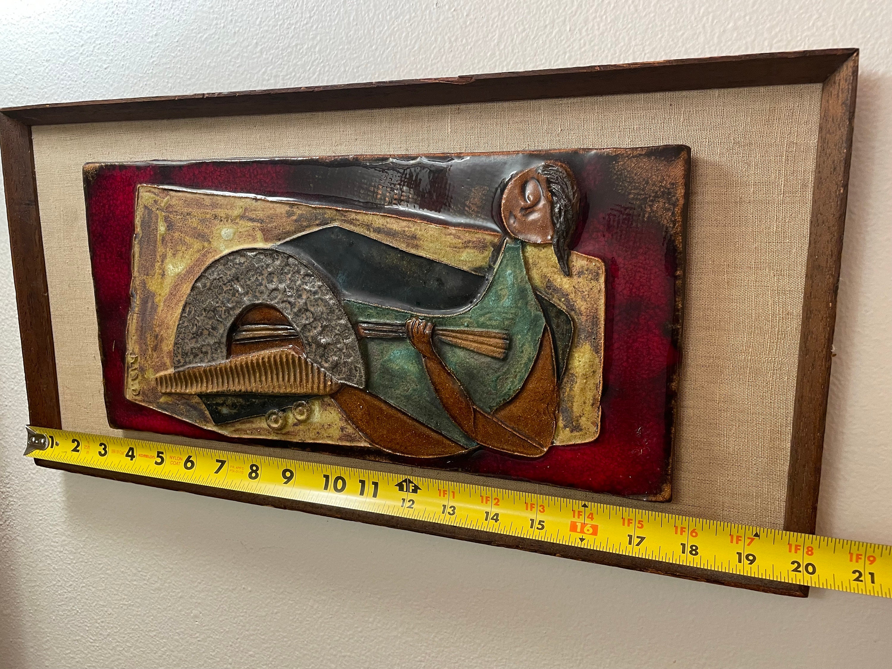 Ruth Faktor Faktorowicz Ceramic Art Panel Lute Player Framed Signed ...