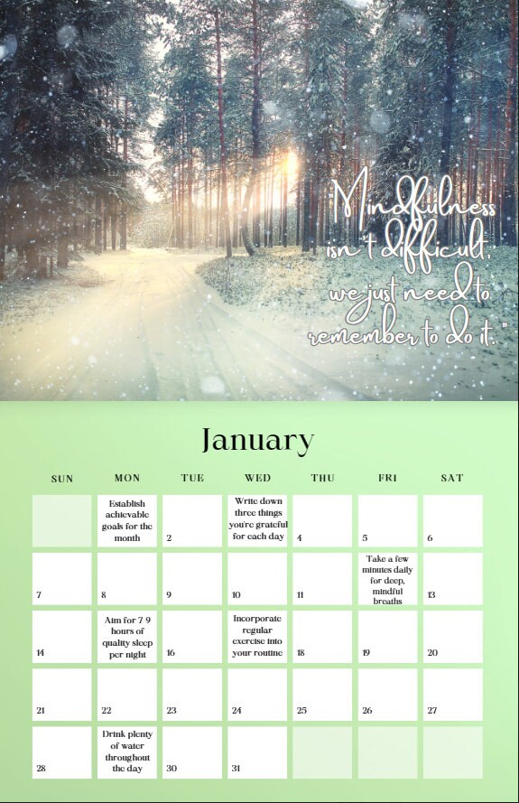 PRINTABLE My Mindful Mental Health Wall Calendar 2024 Affirmations ...