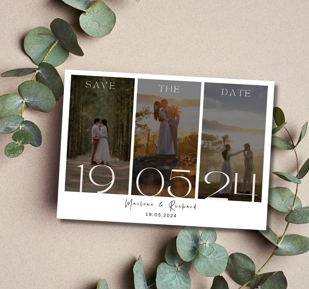 Save the Date Template, Custom Photo Invite, Photo Collage, Minimalist ...
