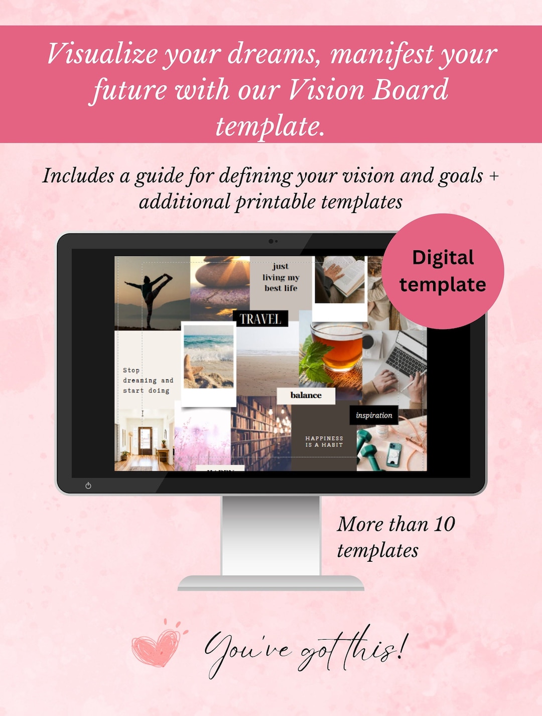 Digital Vision Board Wallpaper Editable Template Canva, Printable Goal ...