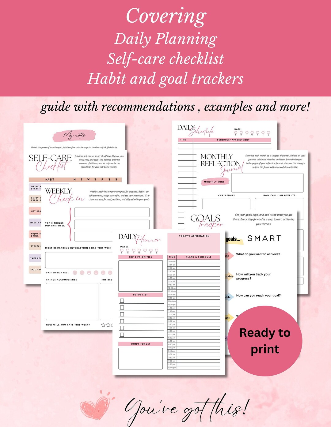 Productivity and Self Care Bundle, Daily Planner, Goal Tracker, Check ...