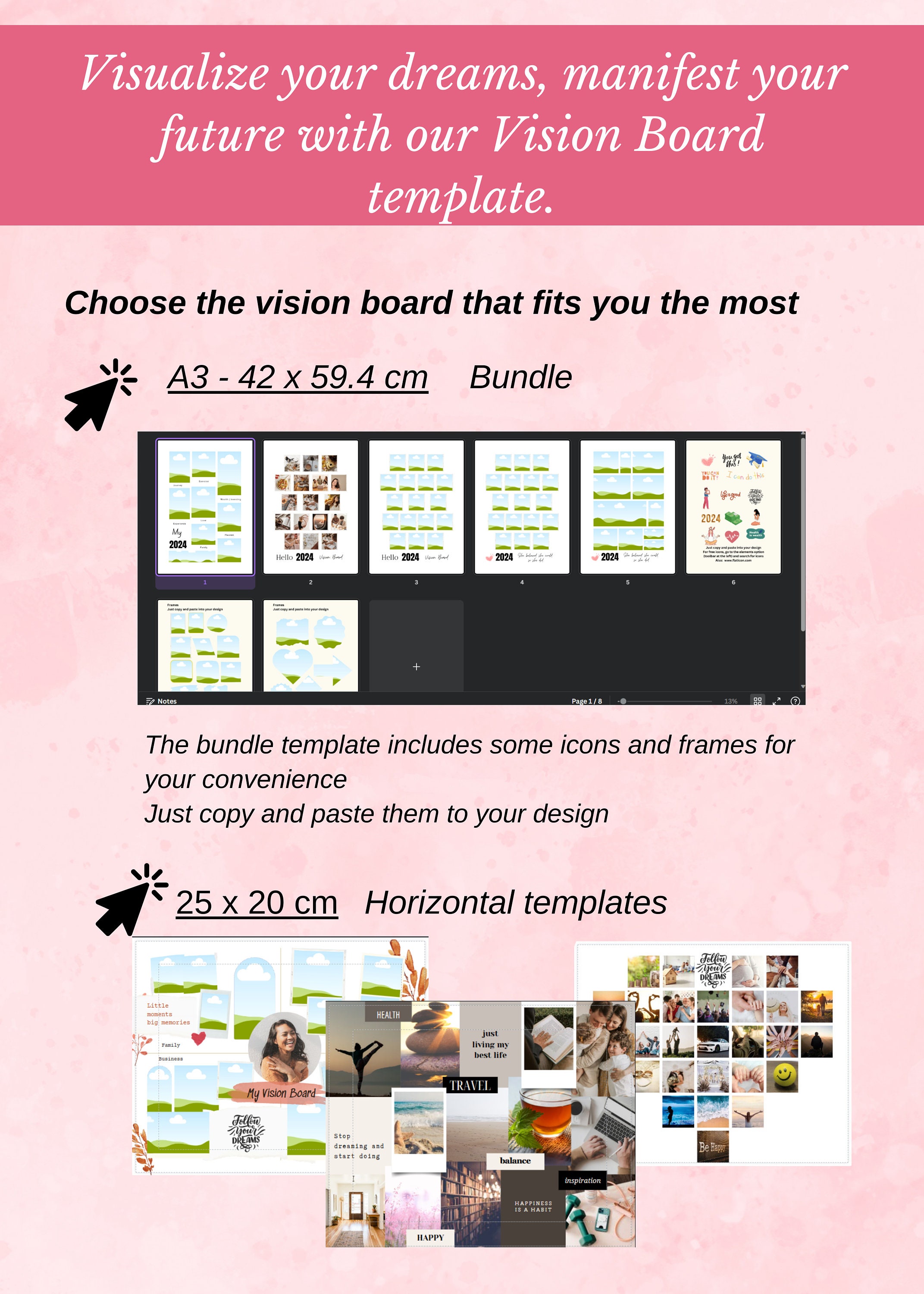 Digital Vision Board Wallpaper Editable Template Canva, Printable Goal ...