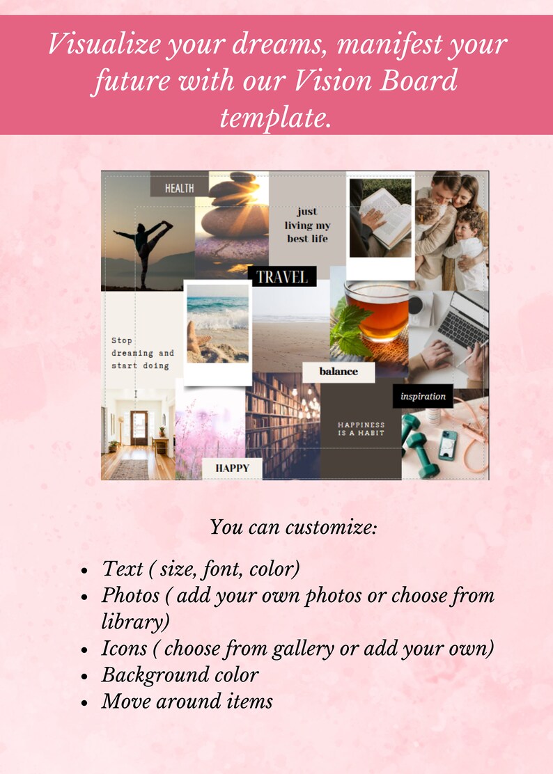 Digital Vision Board Wallpaper Editable Template Canva, Printable Goal ...