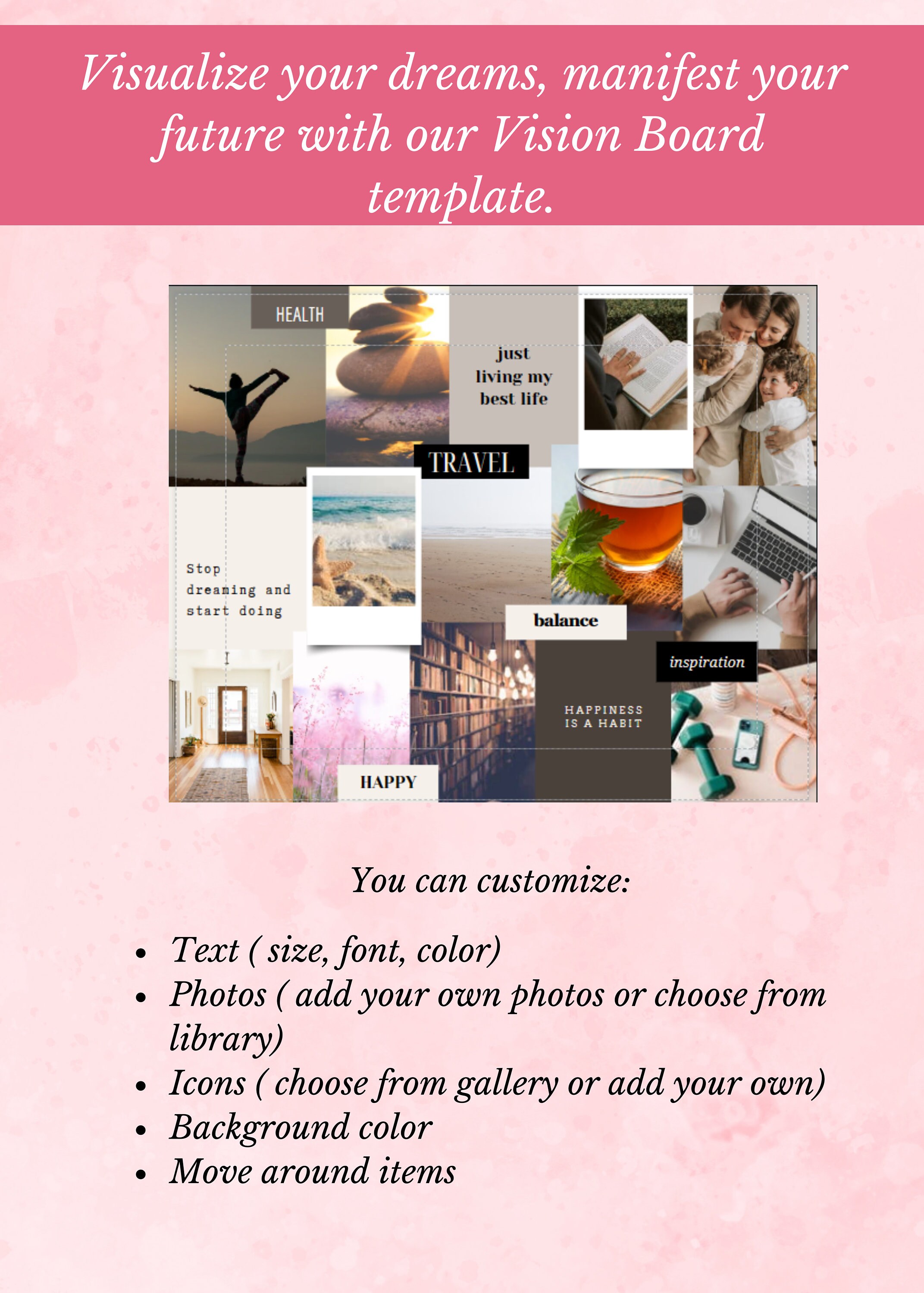Digital Vision Board Wallpaper Editable Template Canva, Printable Goal ...
