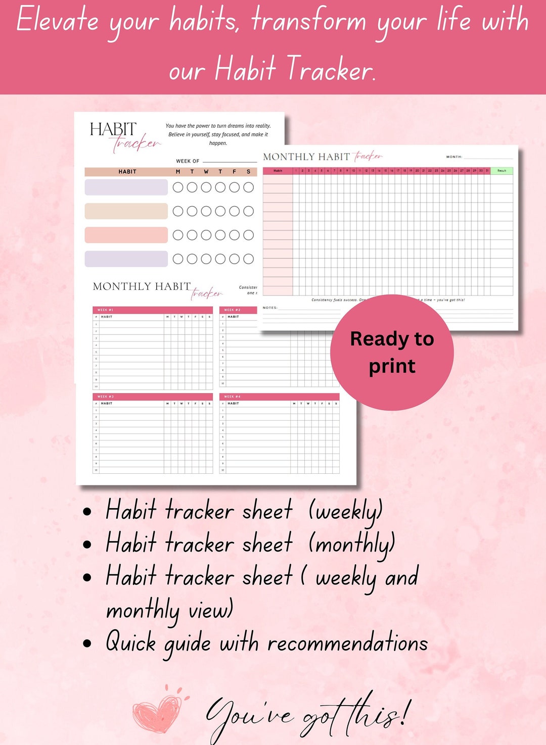 Habit Tracker Printable, Weekly and Monthly Habit, Habit Goals 2024 ...