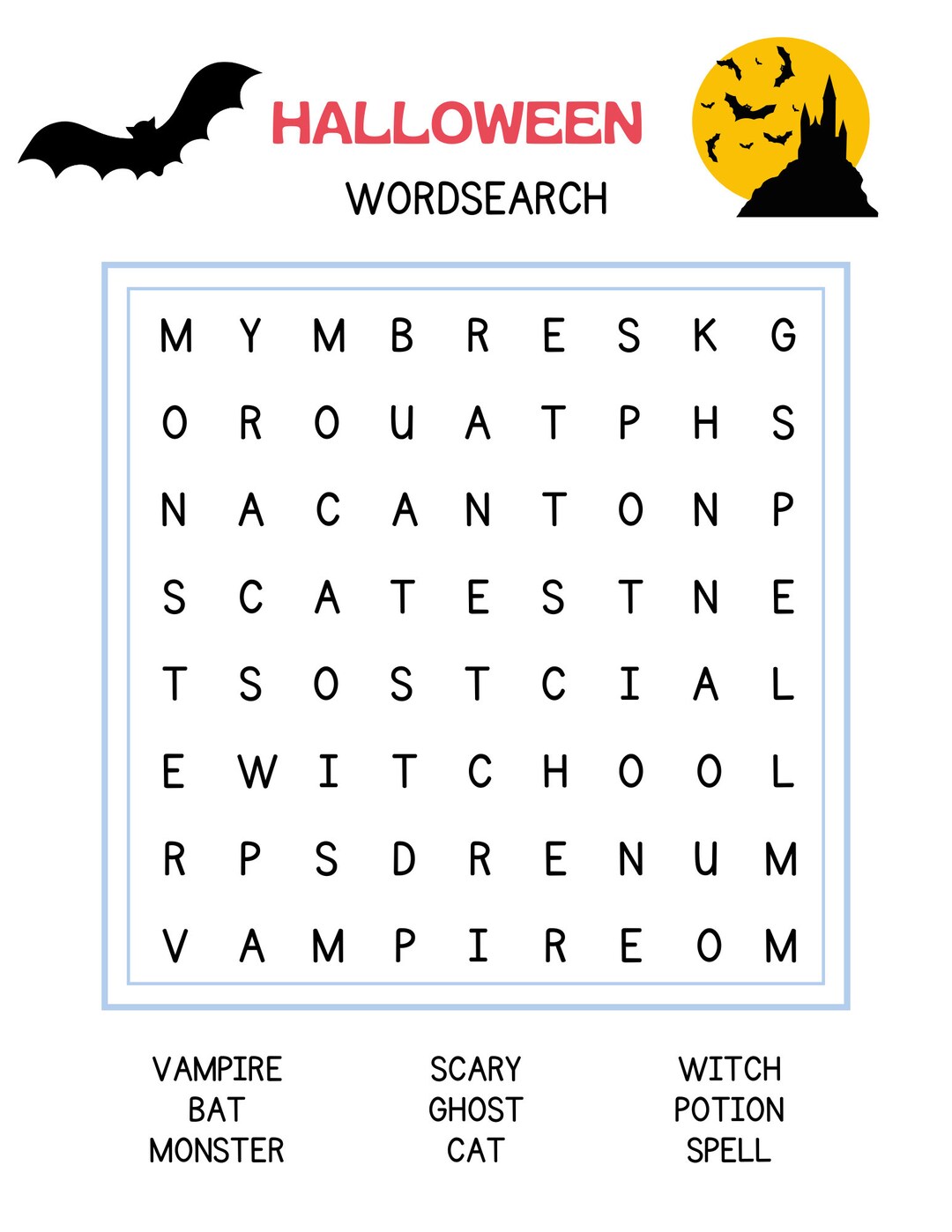 Halloween Word Search for Kids Printable - Etsy