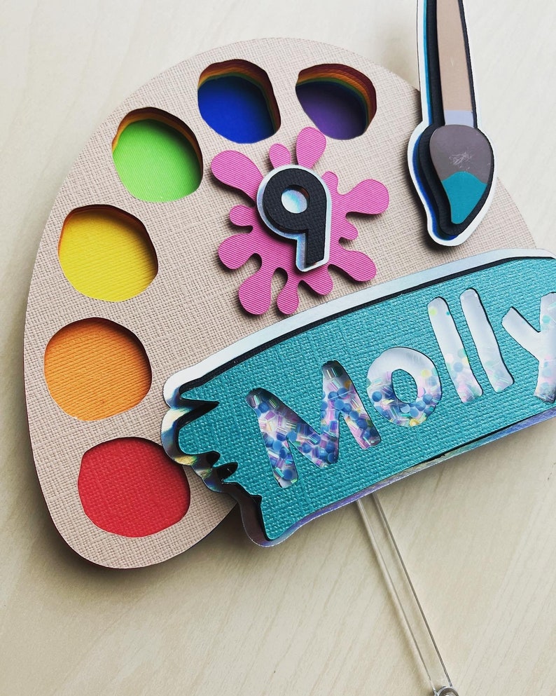 Paint Party Cake Topper Palette Cake Topper Birthday Shaker Cake Topper ...