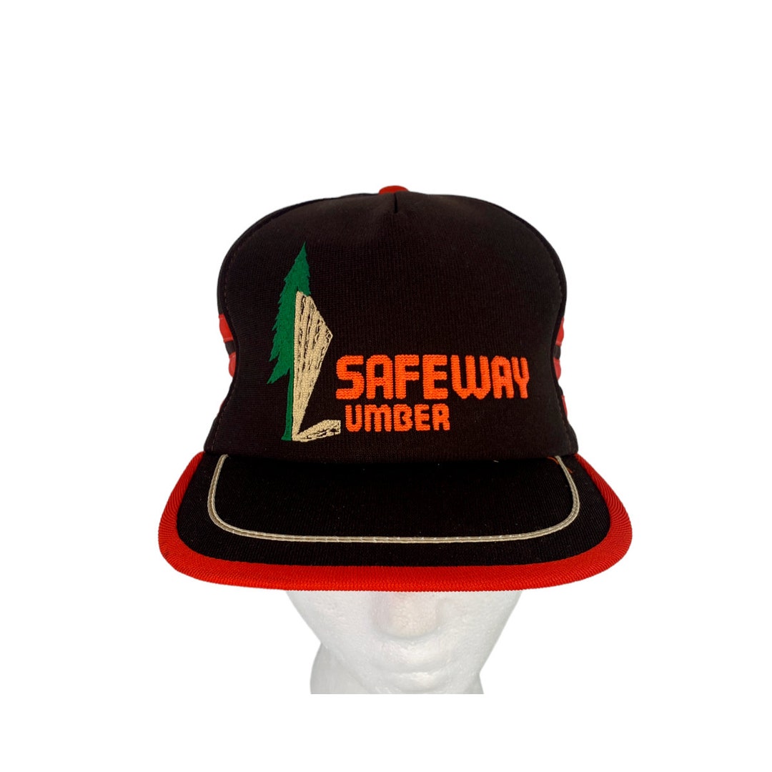 Vtg Safeway Lumber Brown Orange 3 Stripe Adjustable Snapback Trucker ...