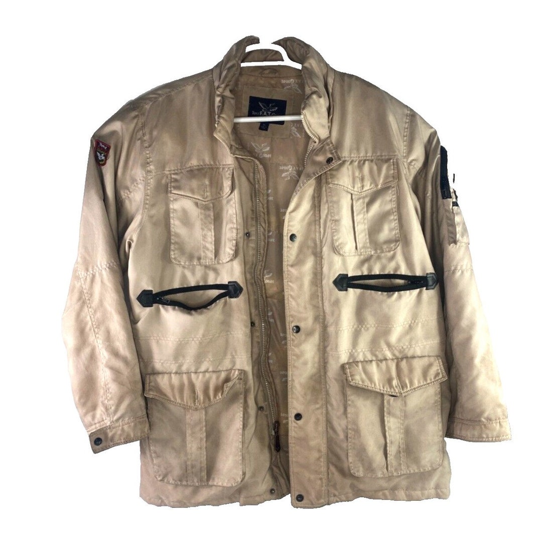 Triple Fat Goose Down Jacket Coat Mens 2XL XXL Tan Patches No Hood Need ...