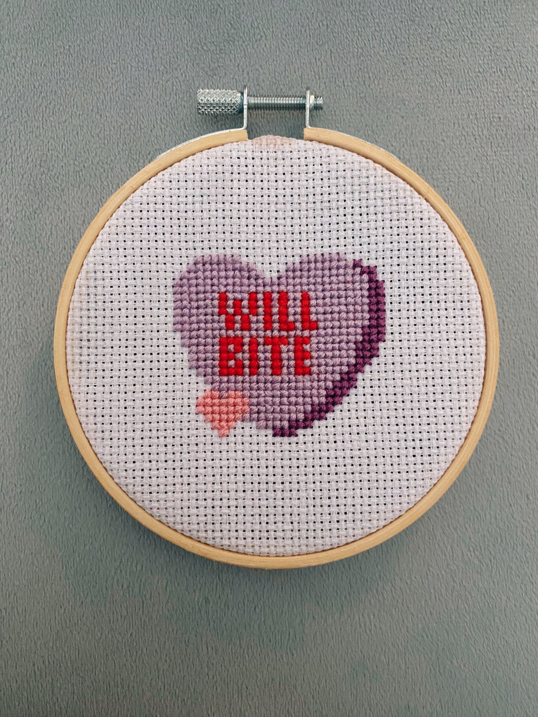 Completed Will Bite Heart Cross Stitch - Etsy