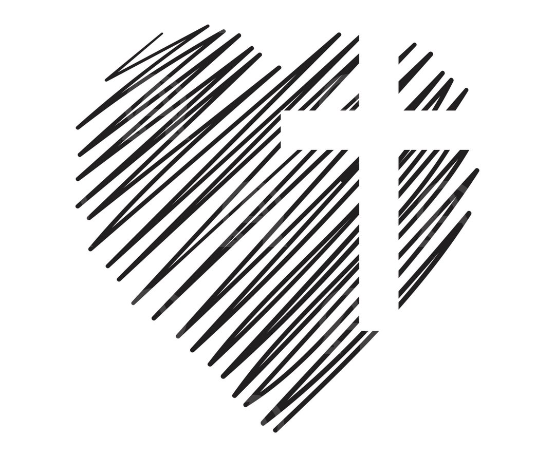 Heart and Cross Svg, Scribble Heart and Christian Cross Cut File, Jesus ...