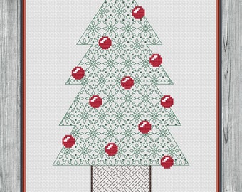 14 Count Snowflake Christmas Tree Blackwork Pattern - Etsy