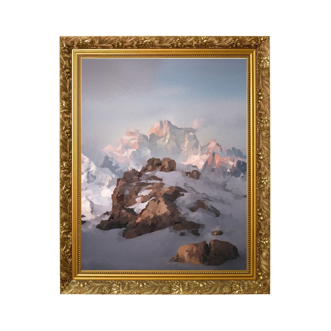 Mountain Peak Art Print, Landscape Water Color Painting, Instant ...