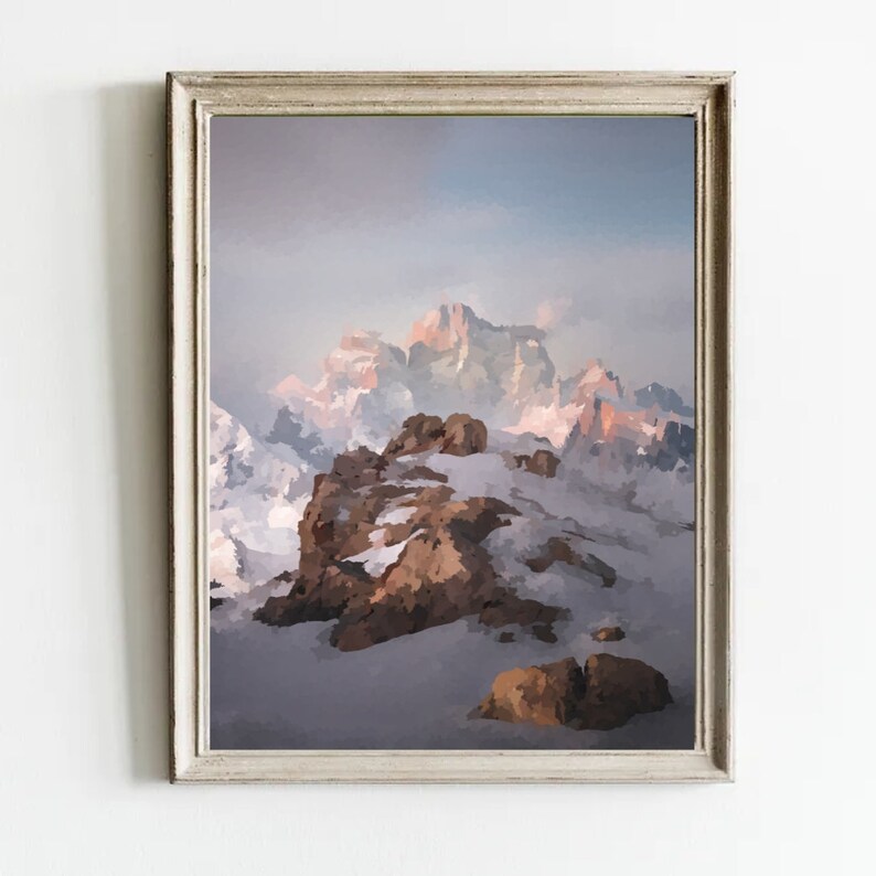 Mountain Peak Art Print, Landscape Water Color Painting, Instant ...