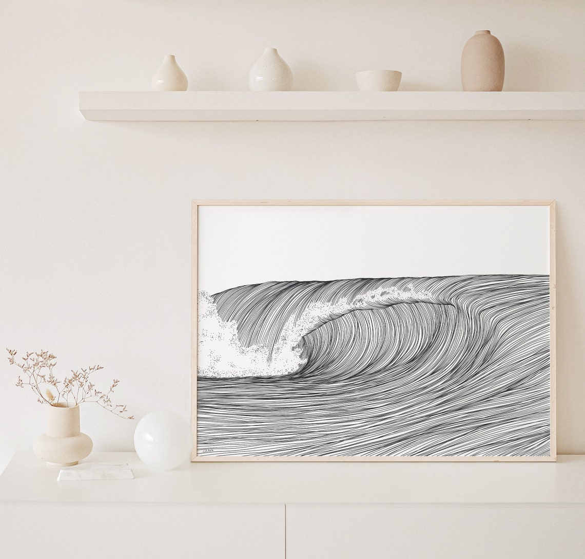 Teahupo'o Line Art Minimalist Line Drawing Wave Art Printable Boho Home ...