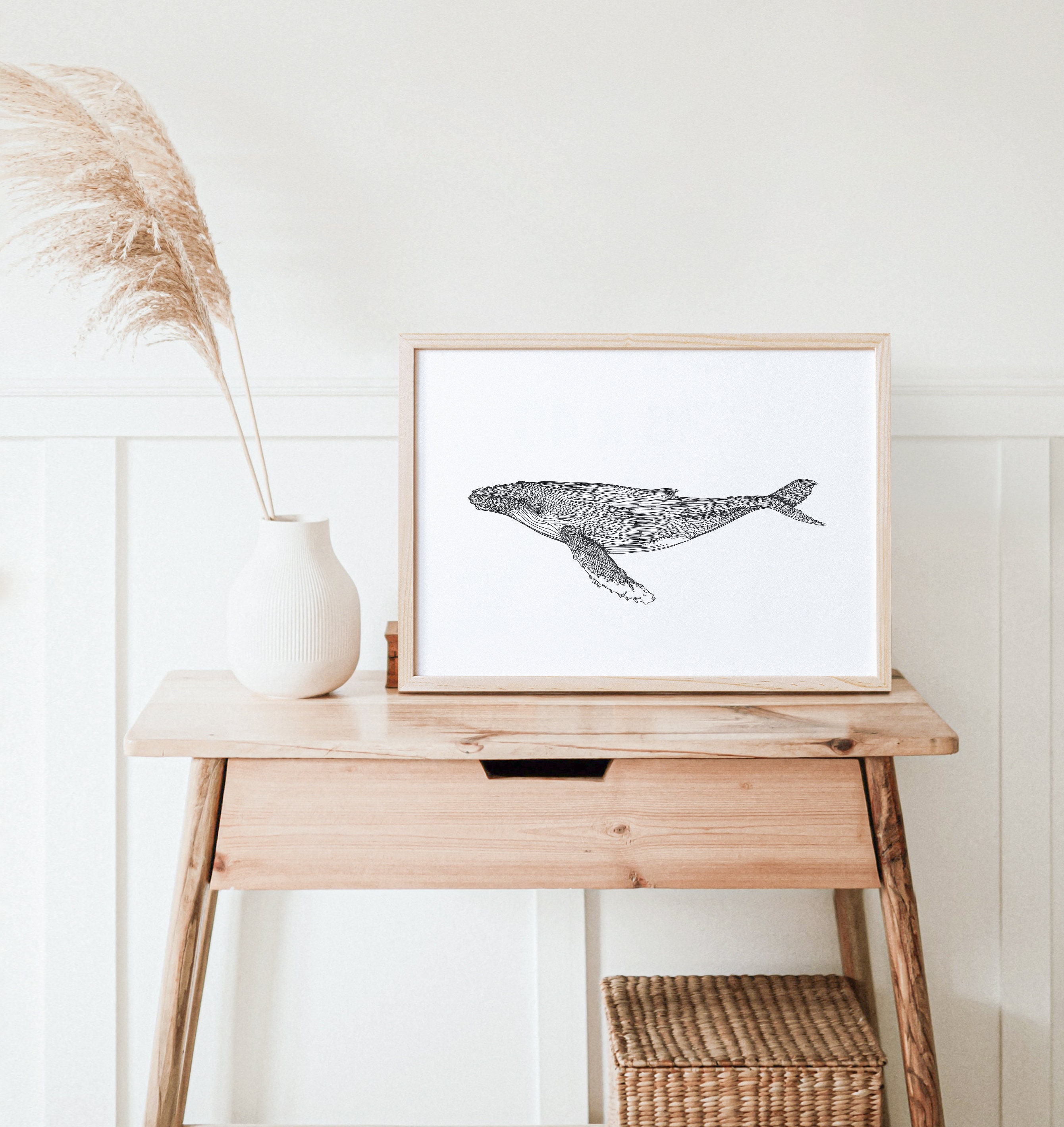 Whale Print Line Drawing Ocean Poster Kids Room Decor Neutral Nursery ...