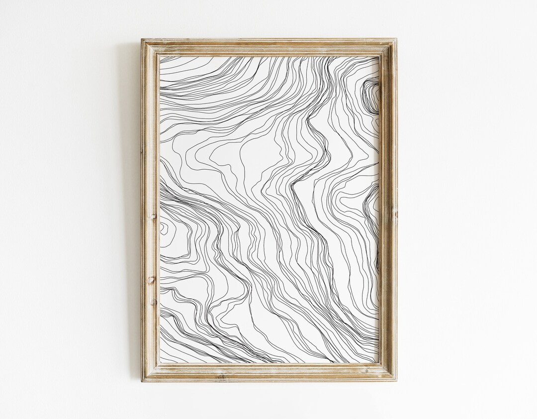 Topography Line Art Printable Wall Decor Minimalist Black and White ...