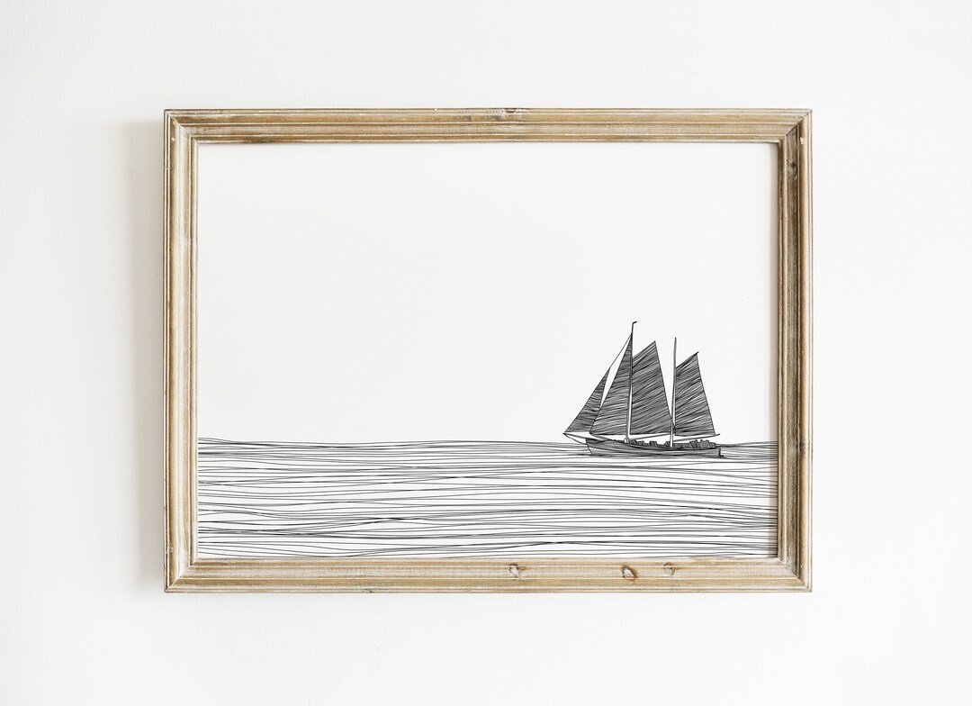 Nautical Line Art Print Minimalist Line Drawing Ship Art Beach House ...