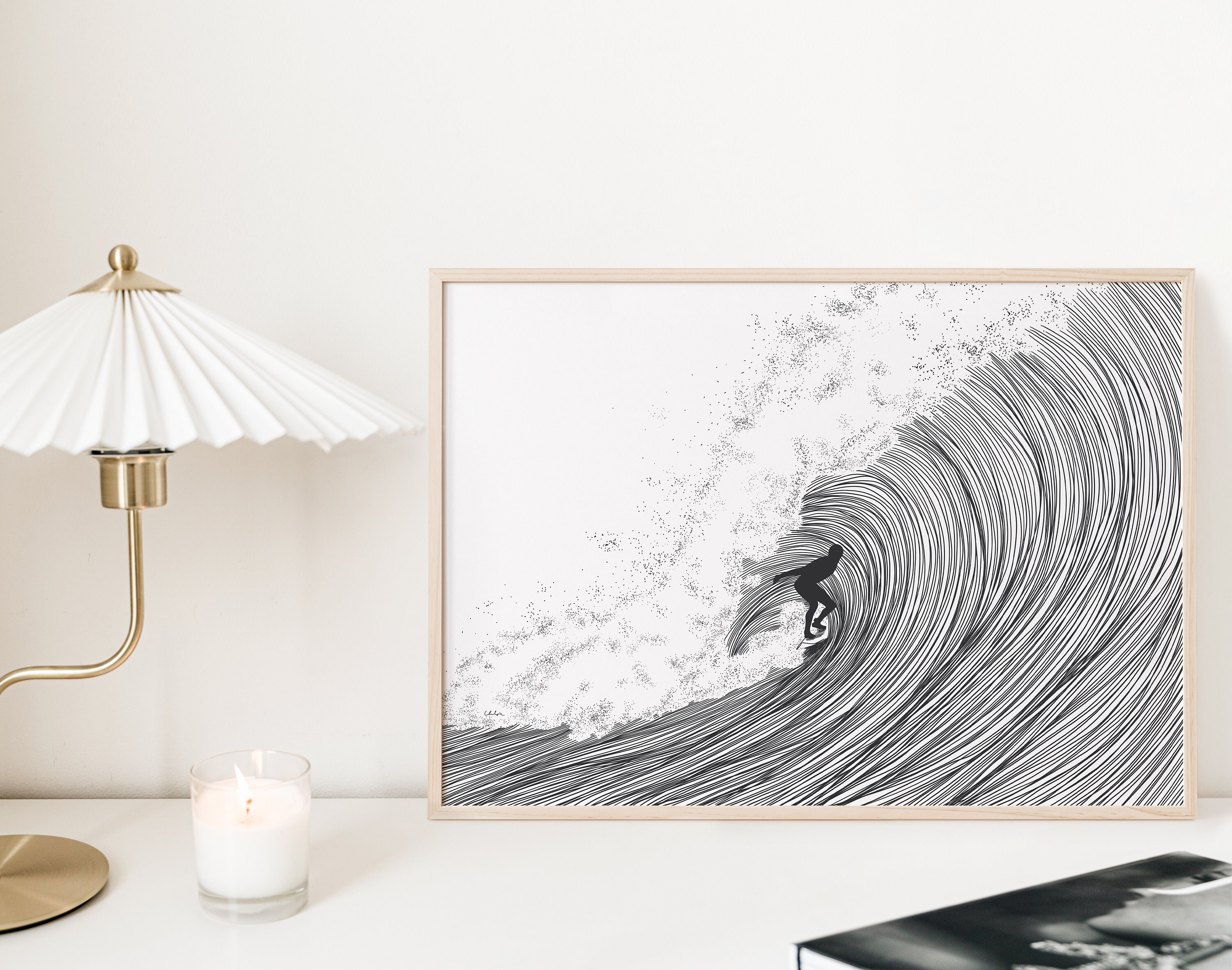 Surfer Line Art Drawing Minimalist Ink Art Print Boho Home - Etsy