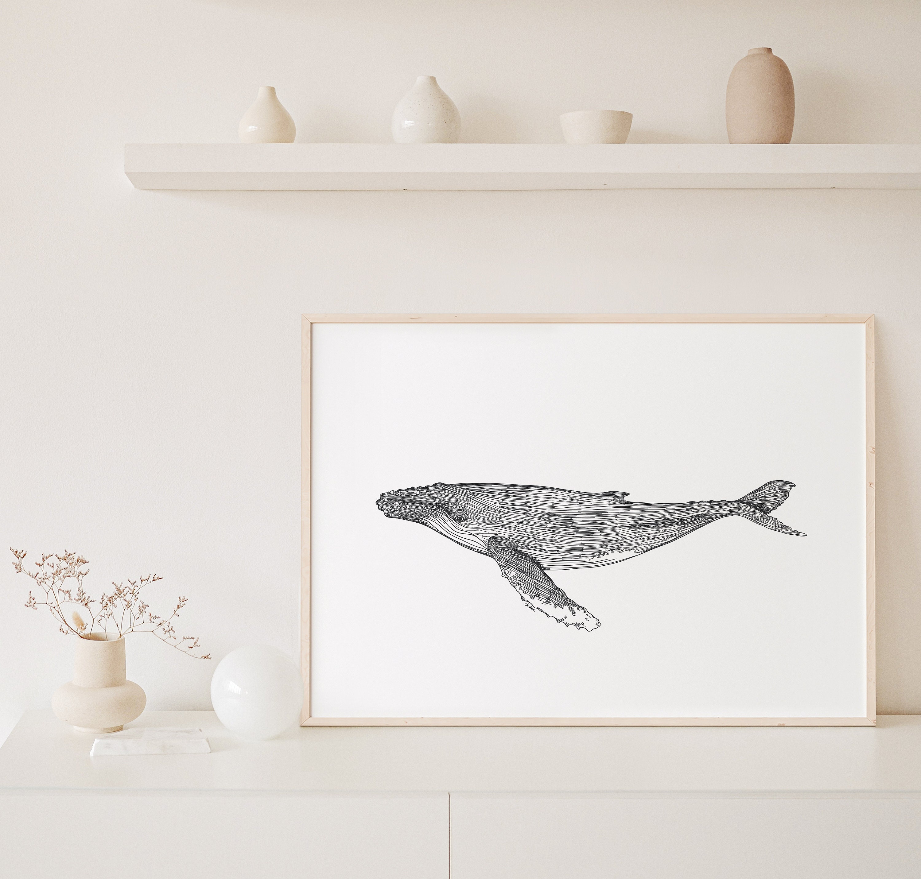 Whale Print Line Drawing Ocean Poster Kids Room Decor Neutral Nursery ...