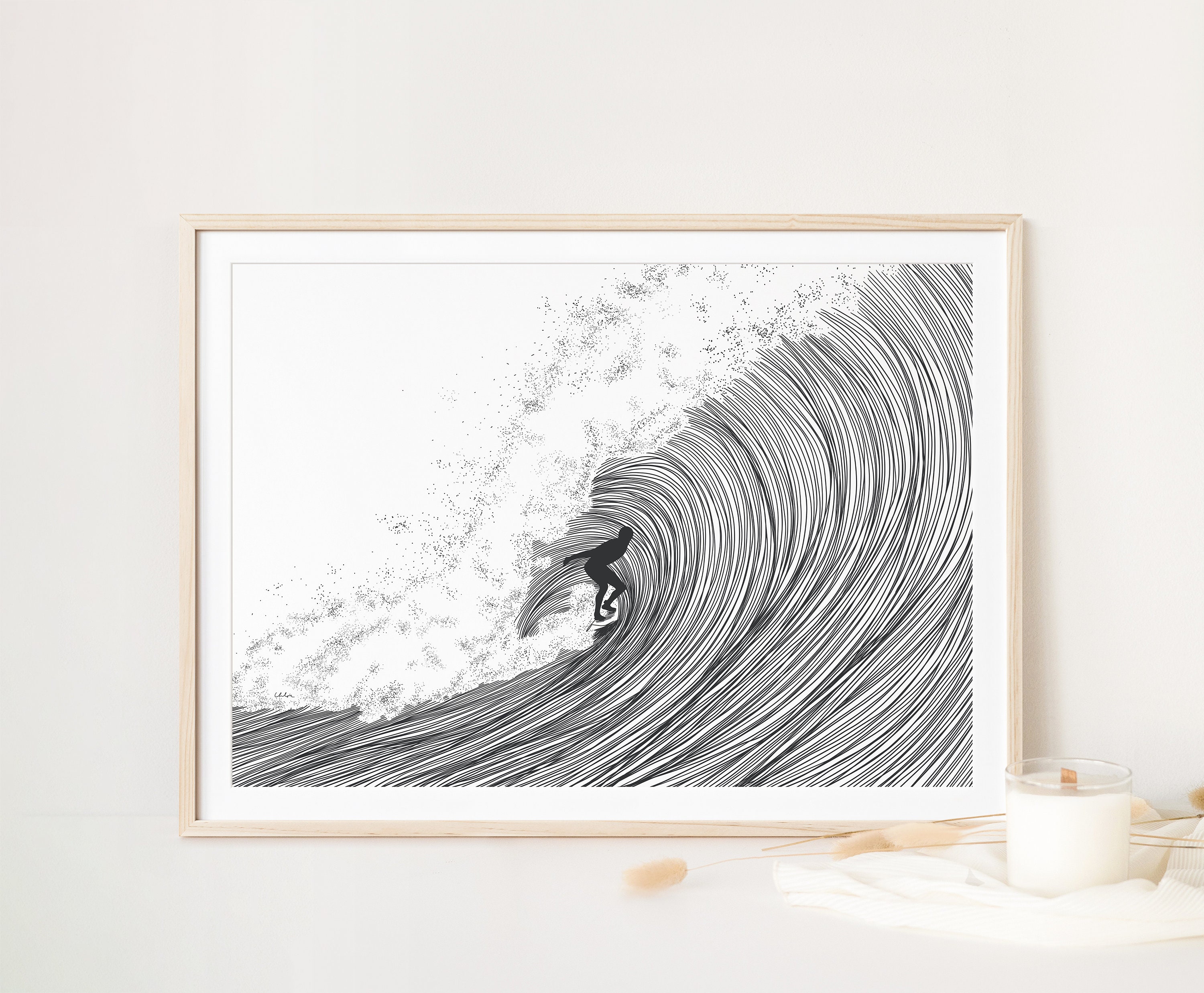 Surfer Line Art Drawing Minimalist Ink Art Print Boho Home - Etsy