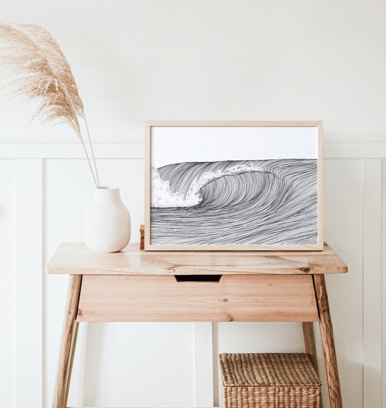 Teahupo'o Line Art Minimalist Line Drawing Wave Art Printable Boho Home ...