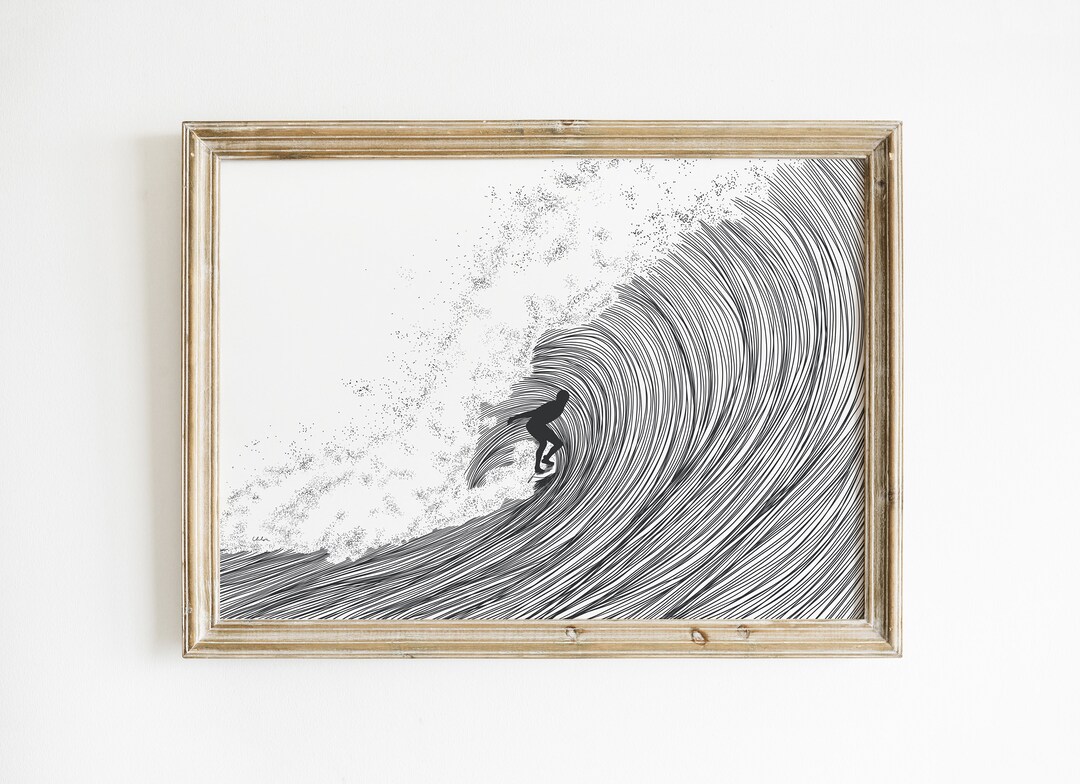 Surfer Line Art Drawing Minimalist Ink Art Print Boho Home Decor Calm ...