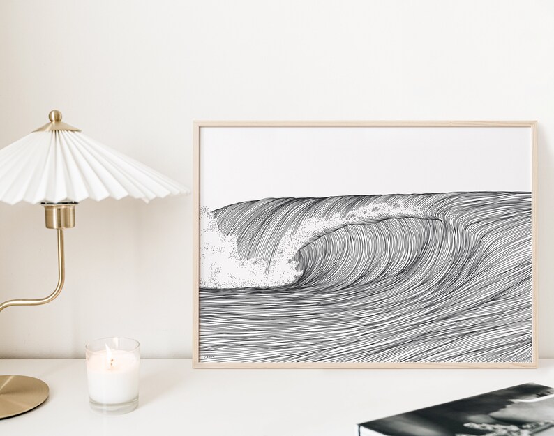 Teahupo'o Line Art Minimalist Line Drawing Wave Art Printable Boho Home ...
