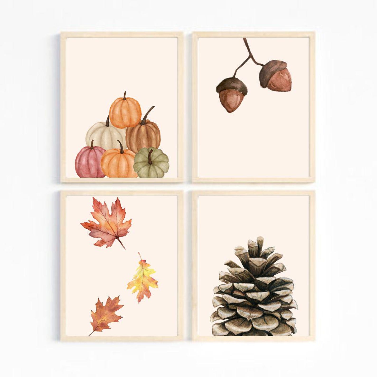 Fall Decor Print Set: Pumpkins, Acorns, Pinecones, Leaves (digital ...