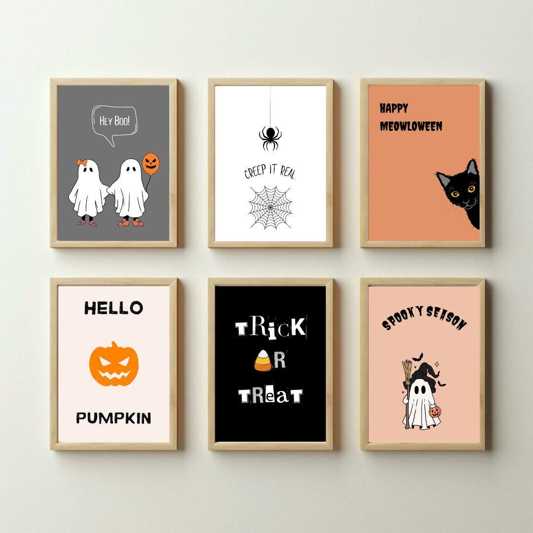 Halloween Poster Set: Ghosts, Cats, Jack-o'-lanterns (digital Download ...