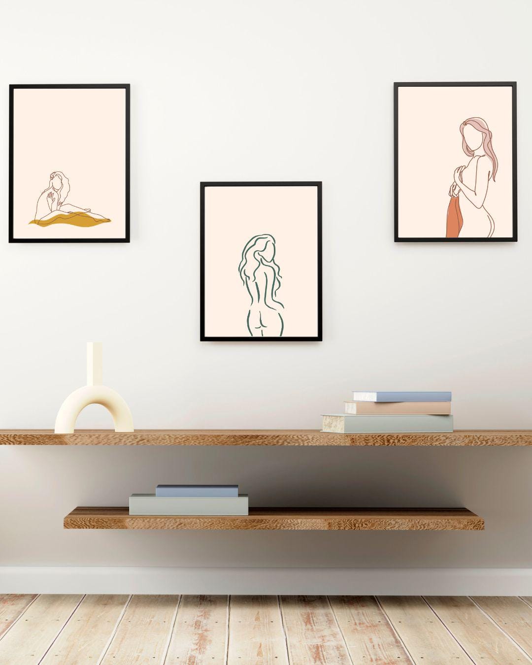 Minimalist Female Line Art Prints: Earth Tone Bathroom Decor (set of 3 ...