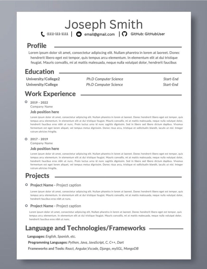 Software Engineering Resume Template FAANG And Big Tech Etsy