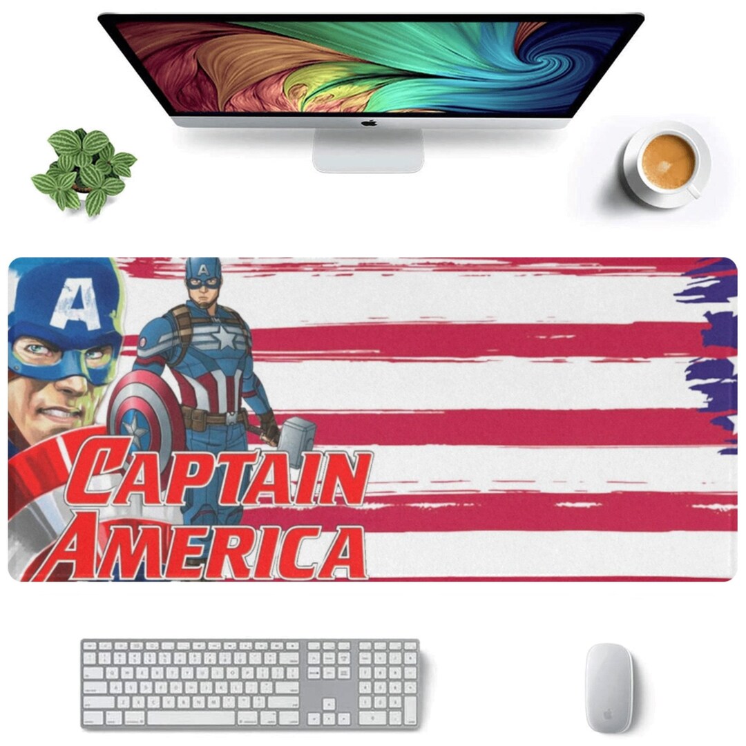 Captain America Mouse Pad: Stitched Edges, Gamer Desk Mat (35” X 16 ...