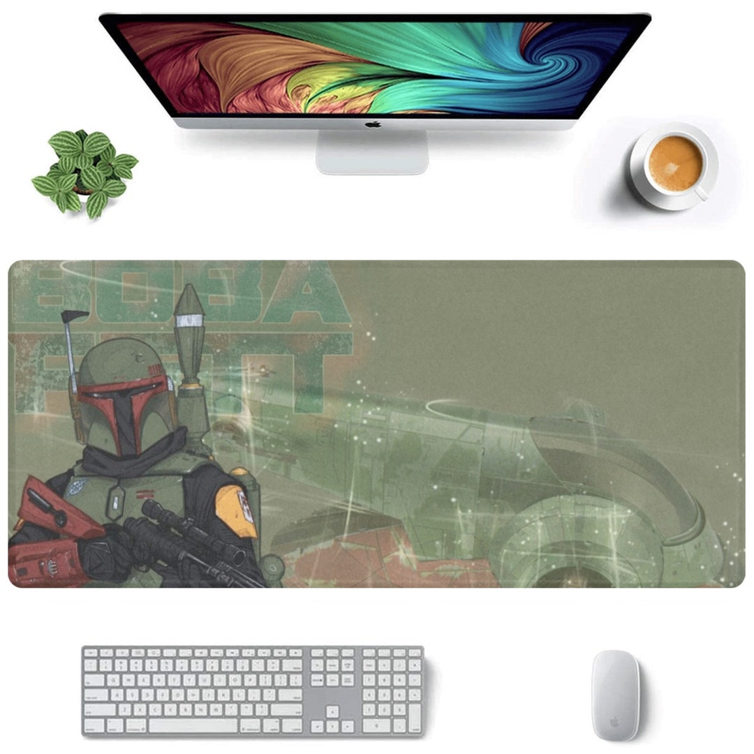 Star Wars Boba Fett Mouse Pad: Custom Stitched Edge Desk Mat (35” X 16 ...