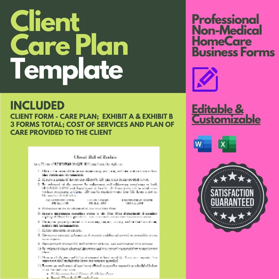 Home Care Client Plan Template: Cost & Services (3 Forms) - Etsy