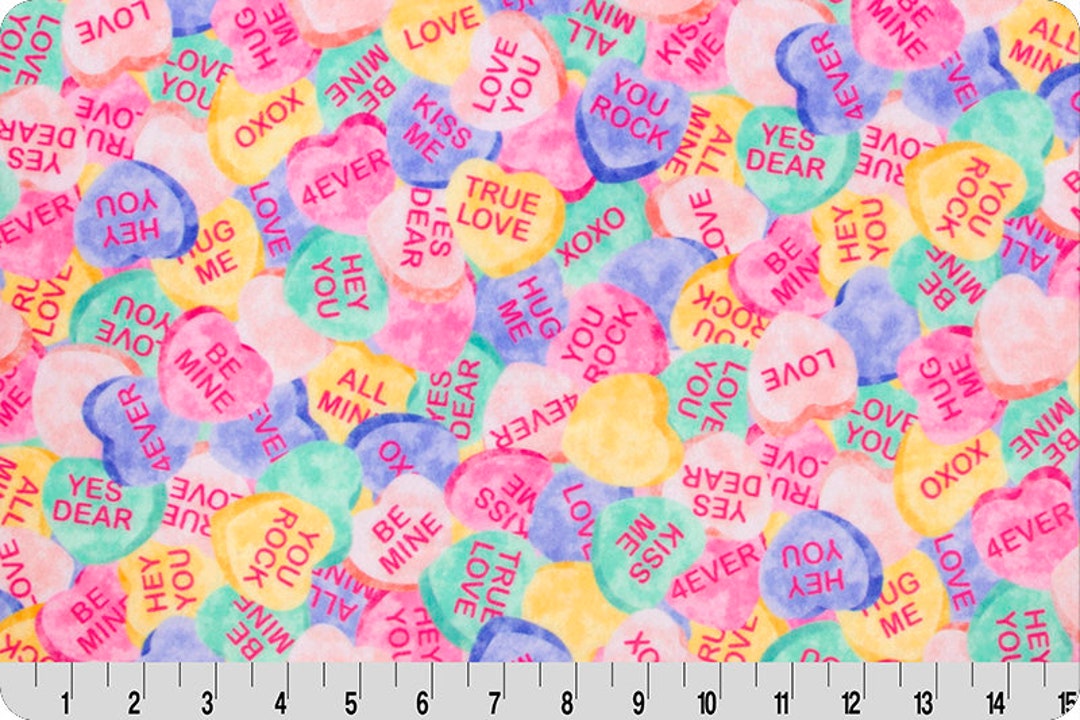 Candy Hearts Digital Cuddle Pastel Minky Fabric - by the Yard, Shannon ...
