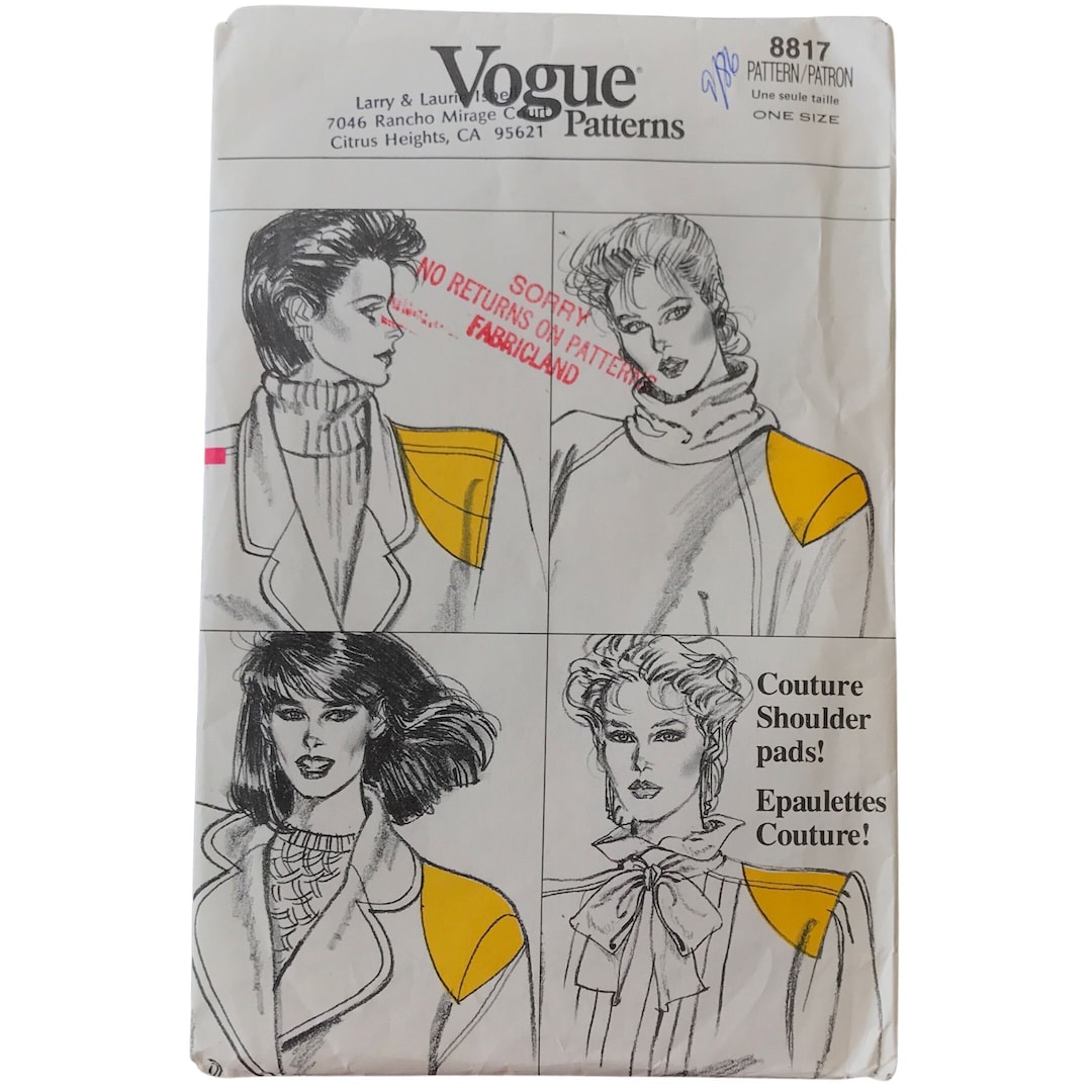 Vintage 1980s VOGUE Couture Shoulder Pads, Covers, Sleeve Puff Sewing ...