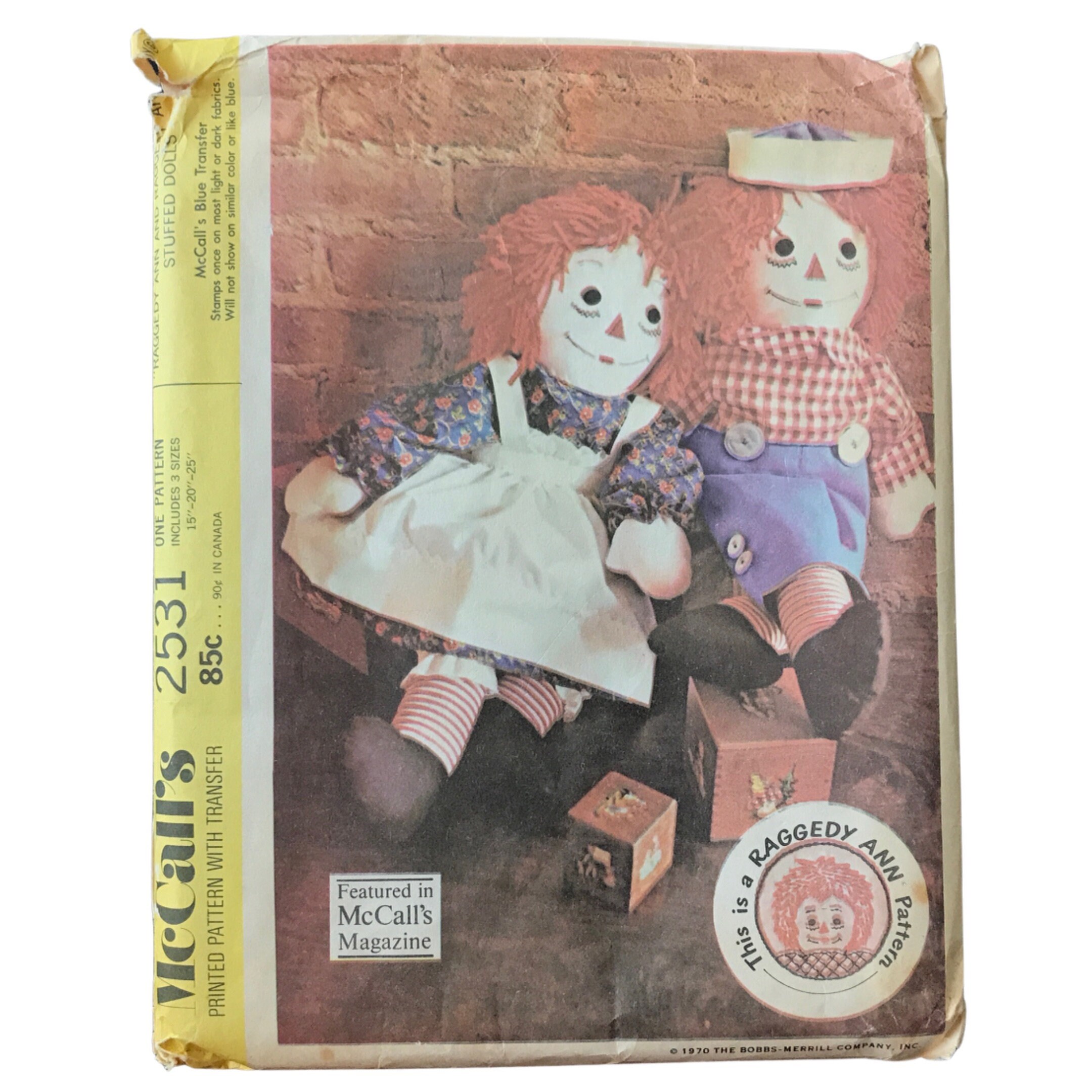 Vintage 1970s Mccall’s Raggedy Ann and Andy Dolls Sewing Pattern 2531 ...