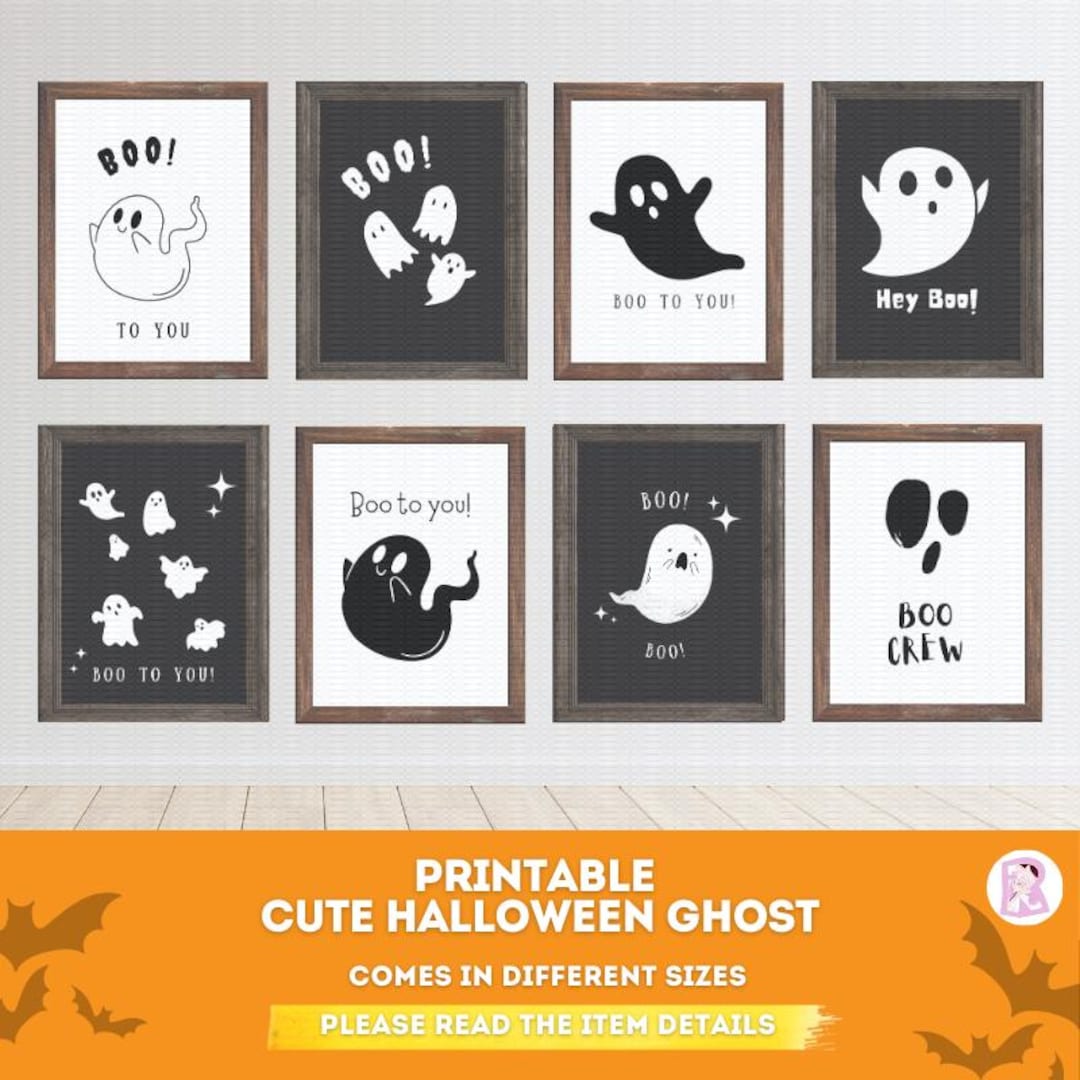 Cute Ghost Printables, Halloween Prints, Wall Art, Bundle of 8 ...