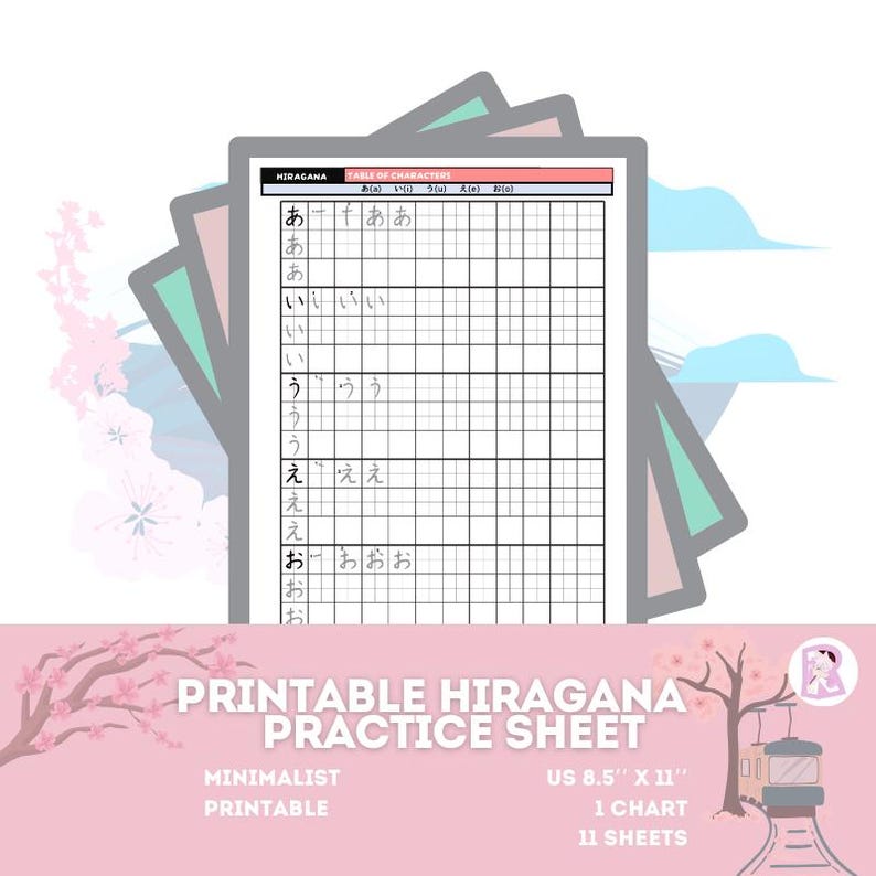 Hiragana Practice Sheet, Japanese Letters Practice, Hiragana Learning ...