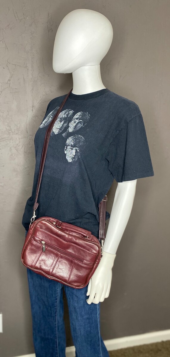 1990's Burgundy Leather 7 Pocket Satchel / Crossbody - Gem