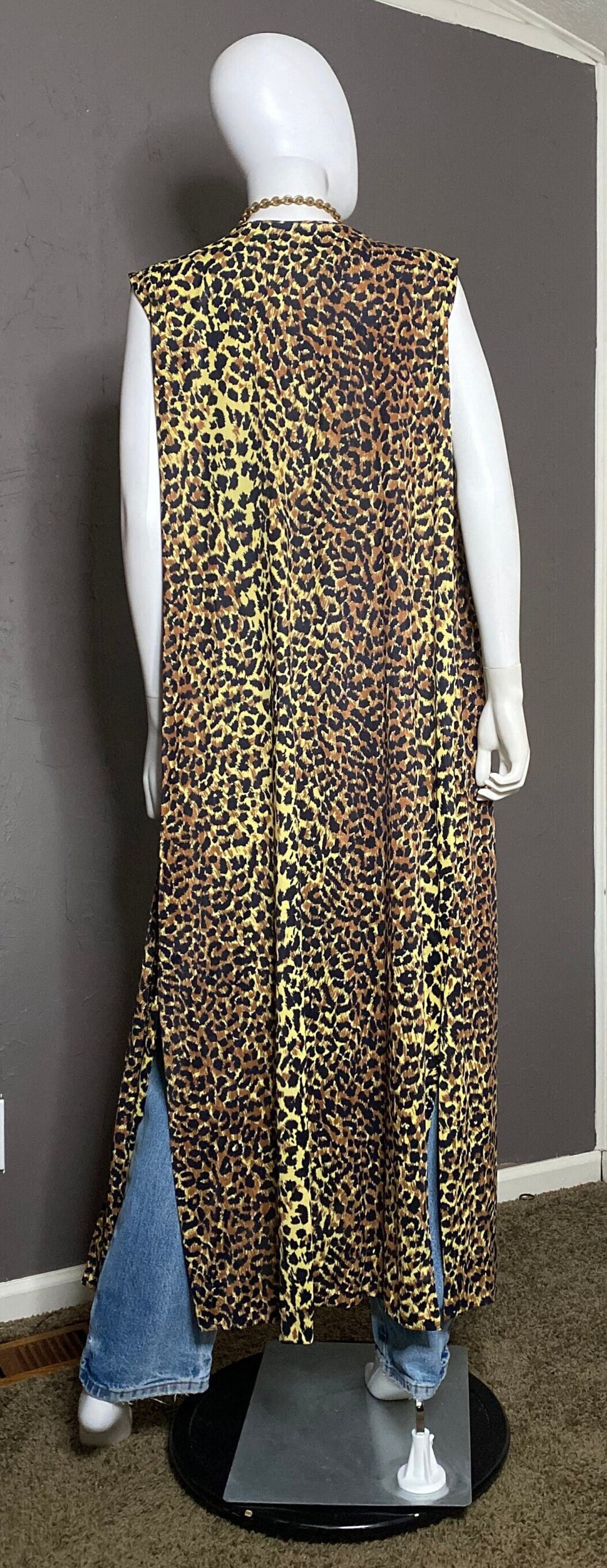 1960s Leopard Print Sleeveless Maxi Dress by Levoys Size L-XL Long ...