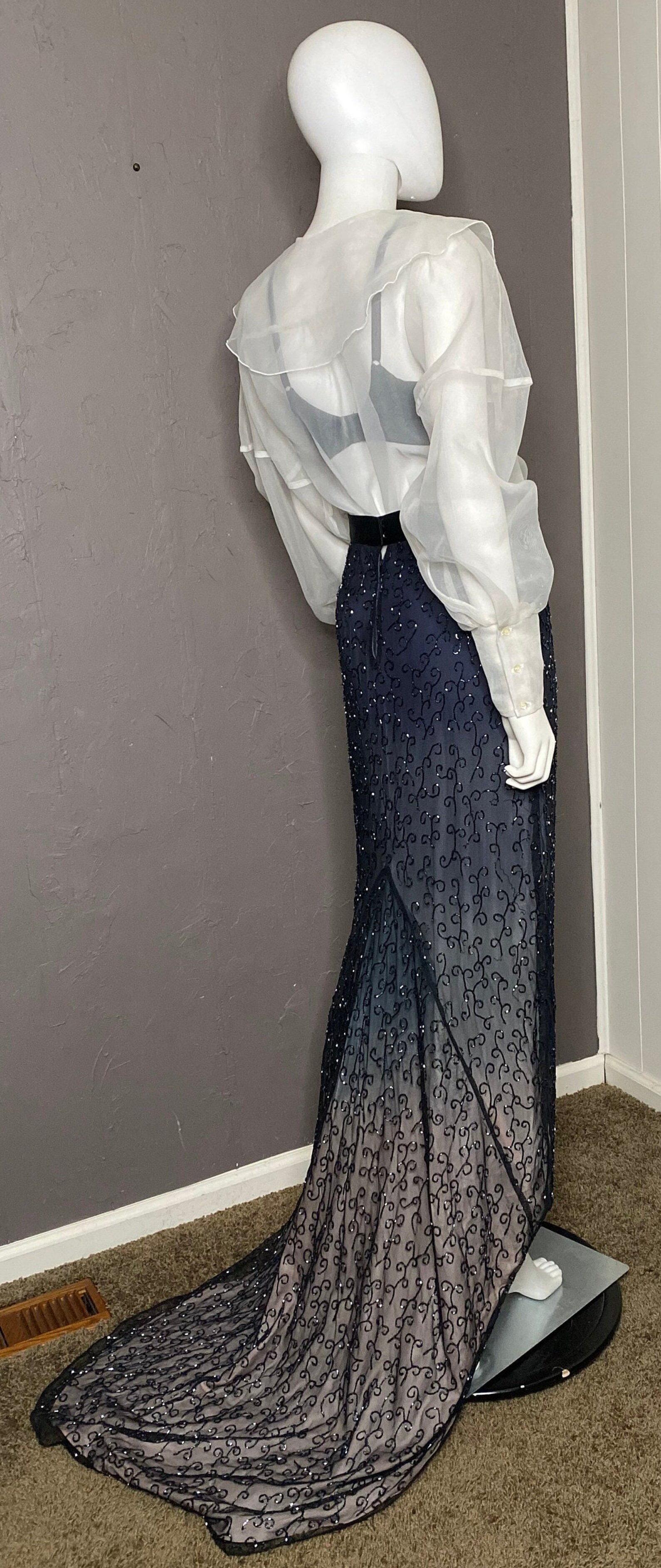 1990s Ombré Beaded Maxi Skirt With Train Size XS-S Formal/prom Skirt - Etsy