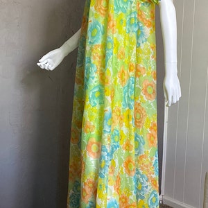 1960's Neon Floral Mesh Maxi Nightgown Mrs. Roper Mumu M-XL Mrs. Roper ...