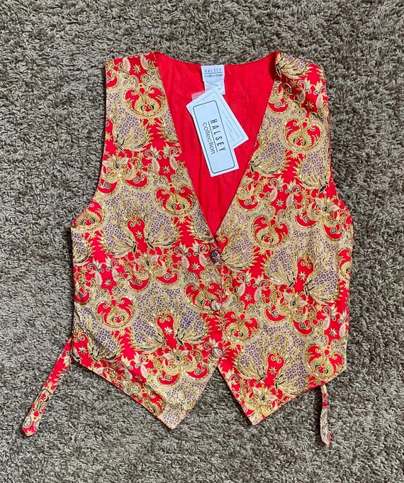1990's Red + Gold Beaded Paisley Vest from Halsey Col… - Gem