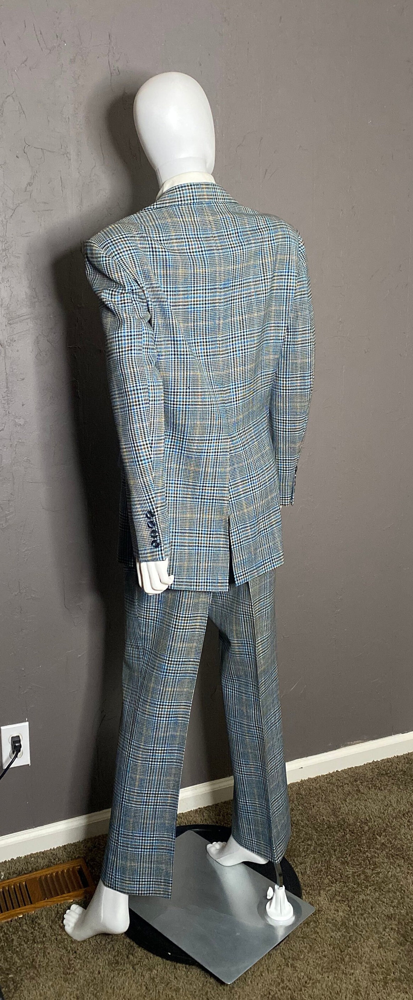 1970's Vintage Plaid Suit by Christopher Rand Blue and Brown Western ...