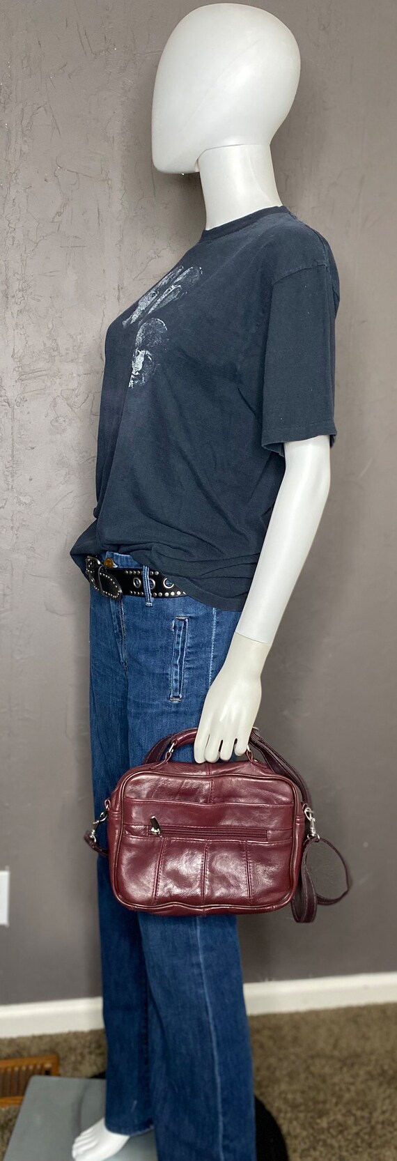 1990's Burgundy Leather 7 Pocket Satchel / Crossbody - Gem