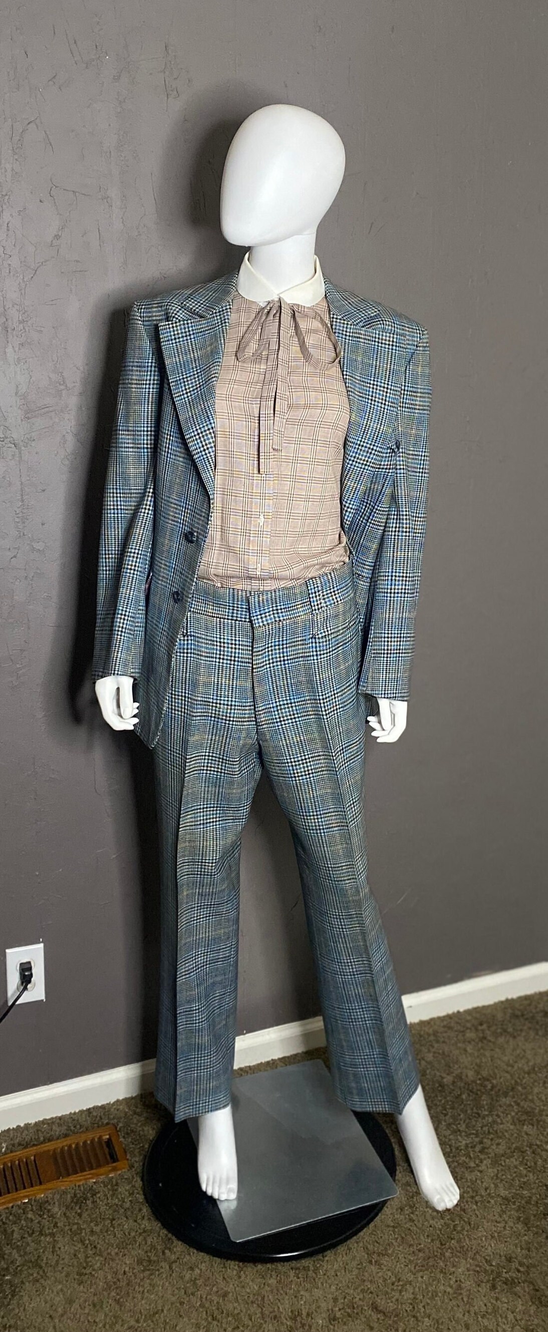 1970's Vintage Plaid Suit by Christopher Rand Blue and Brown Western ...